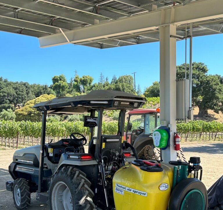 Off-grid solar canopy charges electric tractor at California winery ...